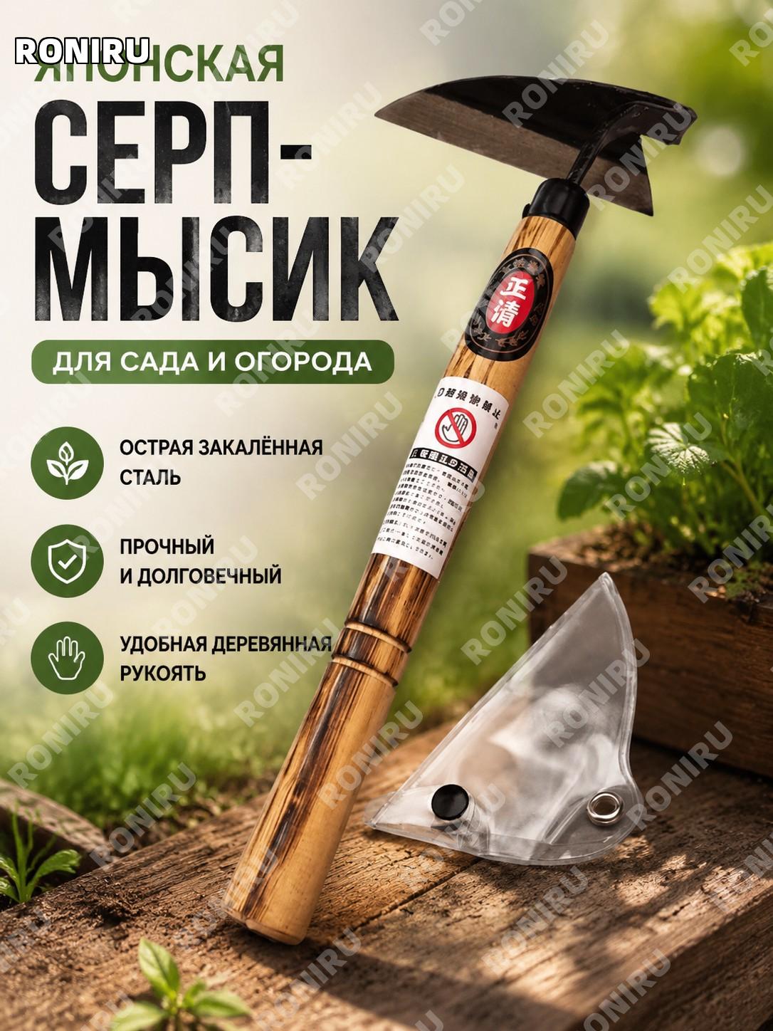 Японская мотыга-серп для сада с деревянной ручкой, ручная серповидная тяпка для прополки и выкапывания овощей!