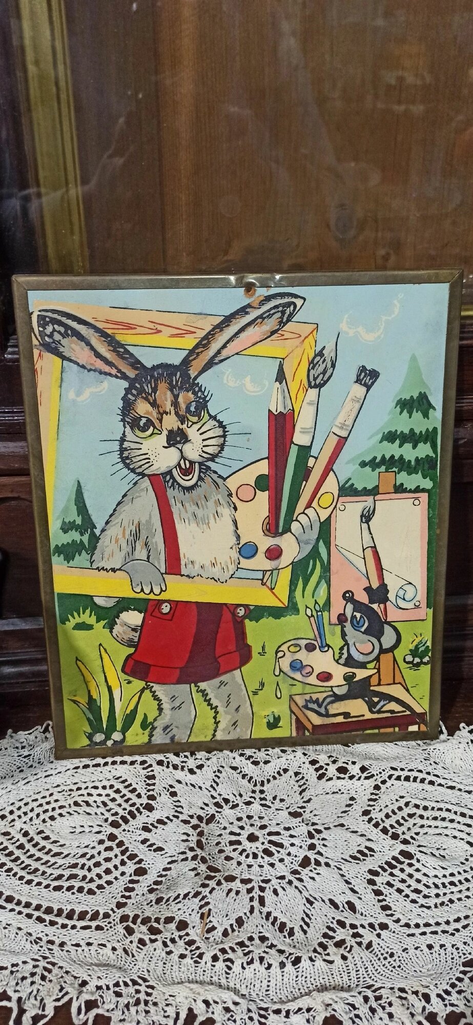 Настенное панно, картина с зайцем, винтаж, СССР, 21х25