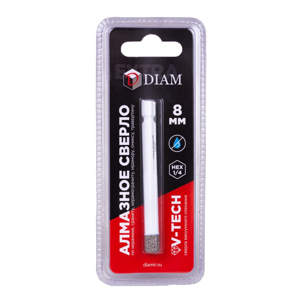 Сверло алмазное DIAM 8x35x1/4-HEX-E "V-TECH" Вакуумная Технология серия Экстра (Керамогранит, гранит, мрамор)
