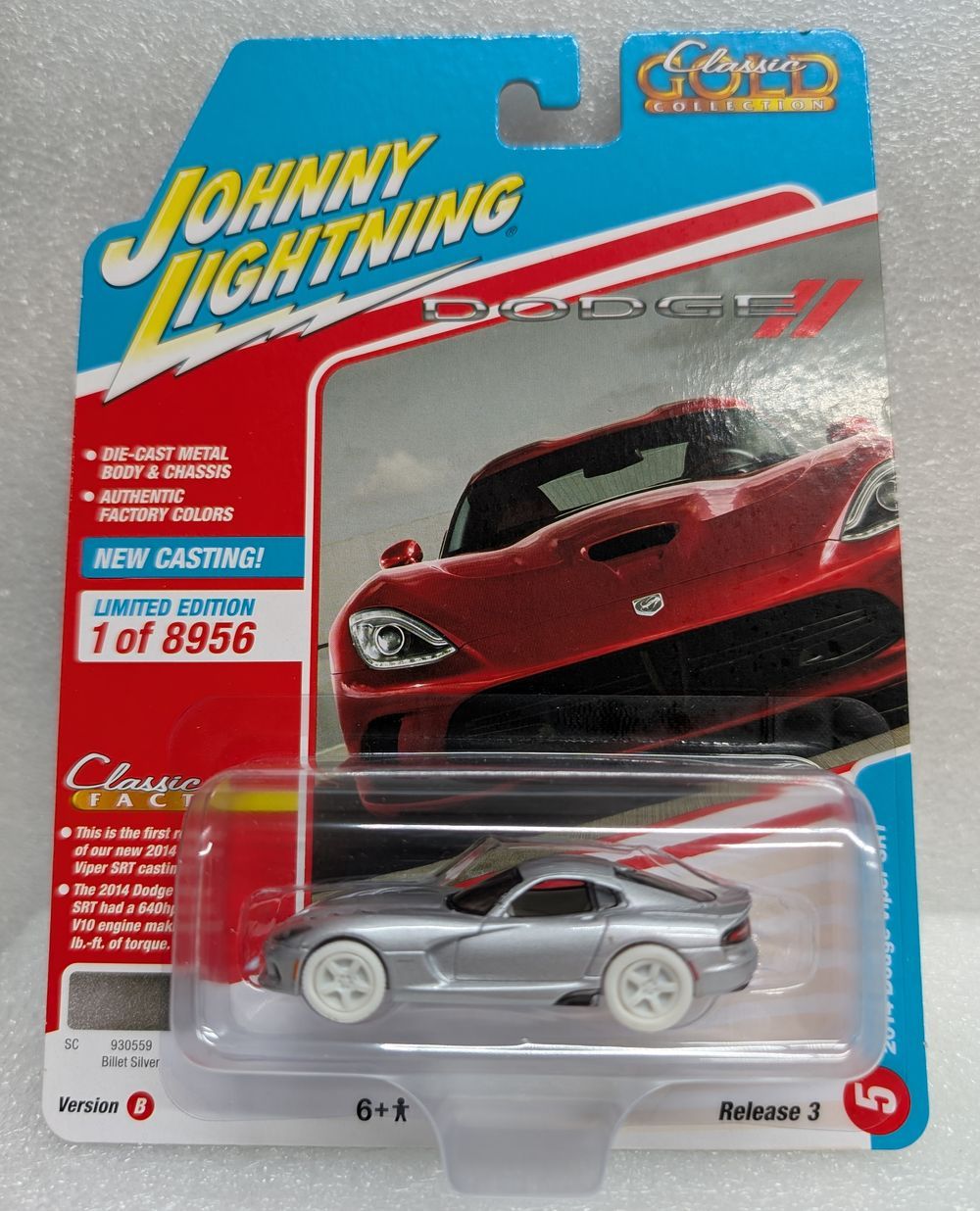 (CHASE) Johnny Lightning 2014 Dodge Viper Billet Silver (серия Classic Gold, JLSP282B) - коллекционная машинка