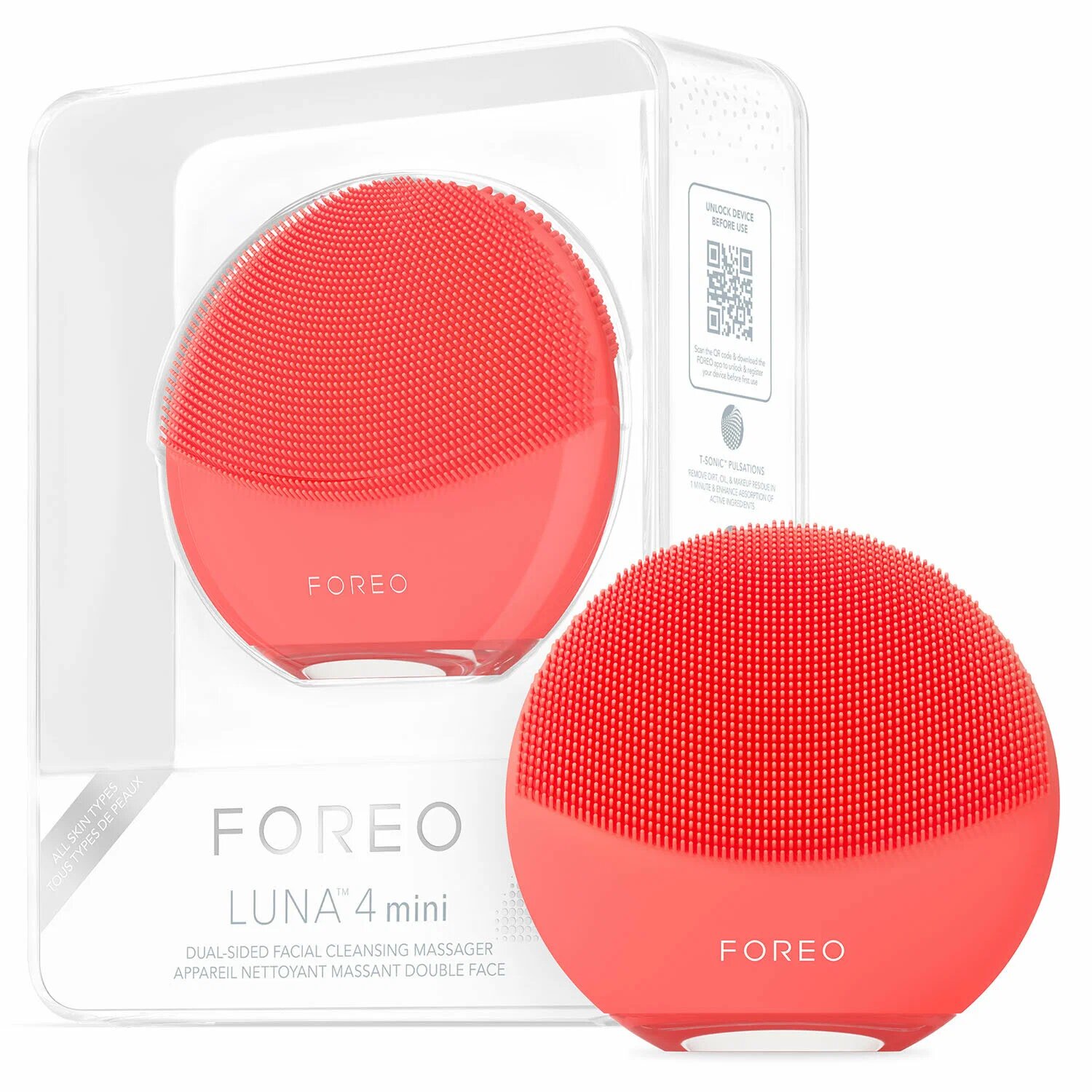 FOREO LUNA 4 mini Электрическая щетка с 2 зонами для очищения всех типов кожи, Coral