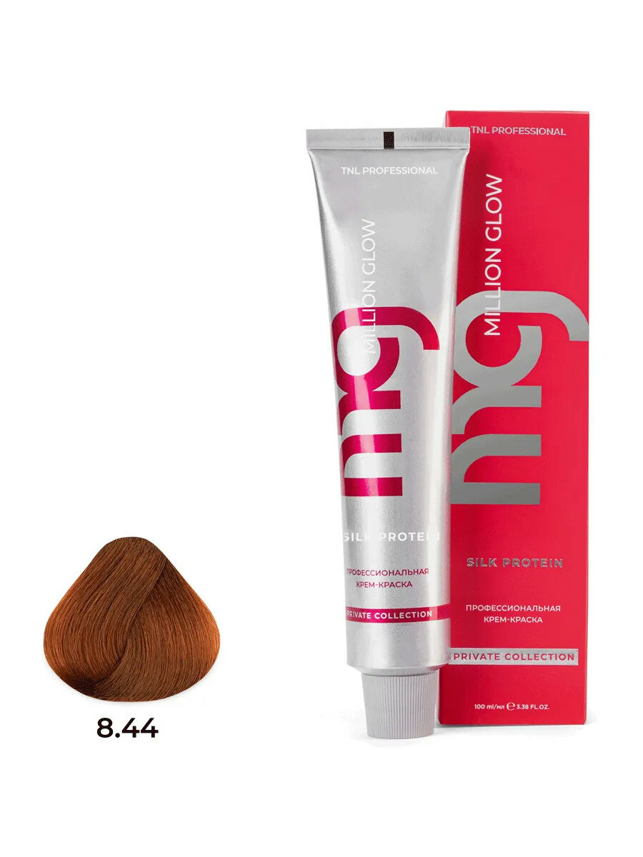 TNL, Million glow Silk protein - крем-краска для волос (8.44 светлый блонд медный интенсив.), 100 мл