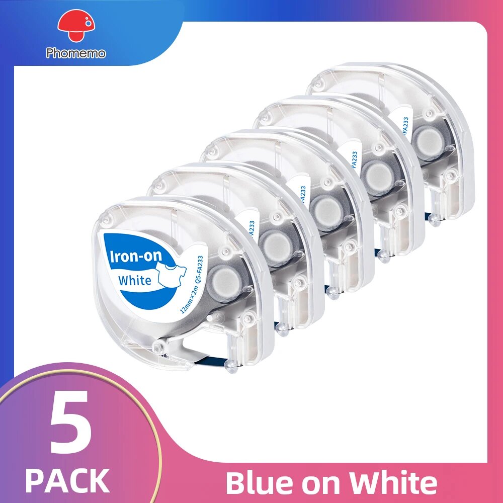 Термолента Iron-on White, Blue on White, 12мм x 4м, 5 шт