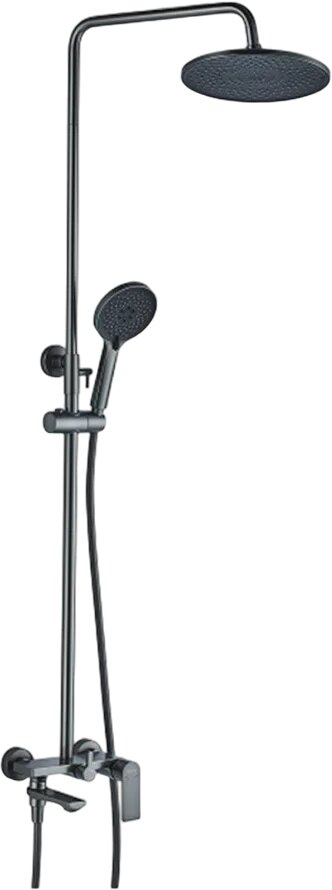 Душевая стойка Haiba HB24505-3 со смесителем, вороненая сталь, матовая, душевая система с тропическим душем, с изливом, с лейкой, латунная, рычаг сбоку