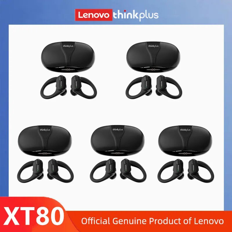 Беспроводные наушники Lenovo XT80, 5 шт, Bluetooth 5.4, с микрофоном, кнопочным управлением, шумоподавлением, с заушными креплениями