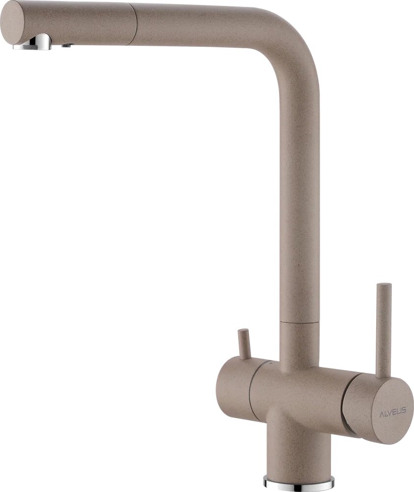 Смеситель для кухни Alveus Aquila 1139807 с краном для питьевой воды, с поворотным изливом, бежевый, матовый, однорычажный, латунный, с керамическим картриджем