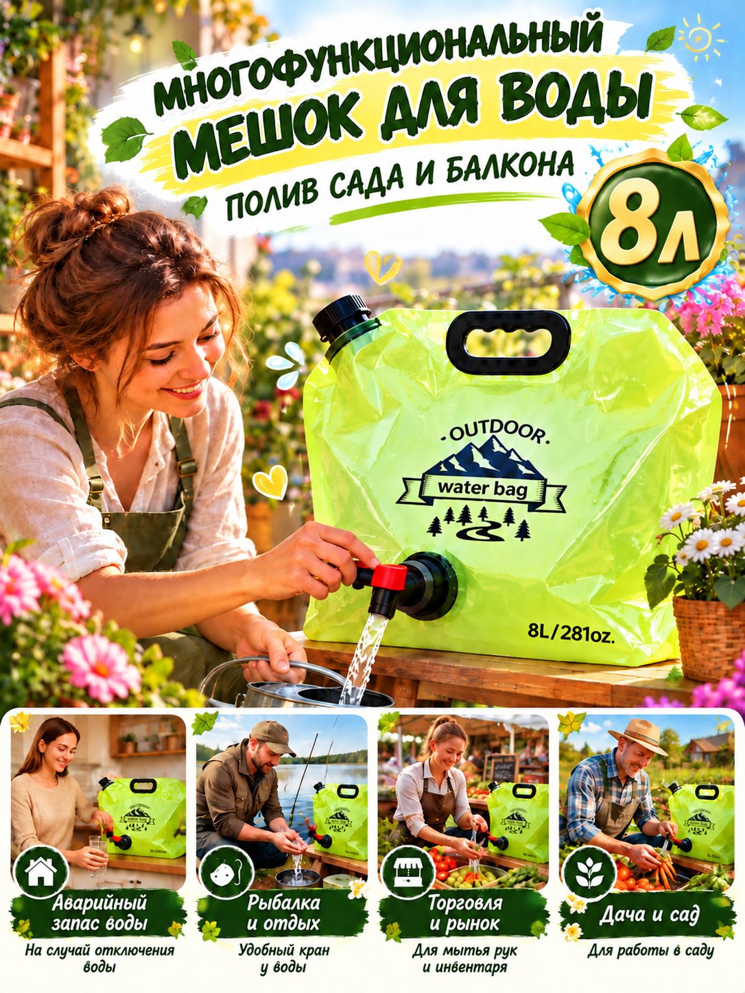 Складная канистра для воды на 8 литров с краном — канистры для питьевой воды