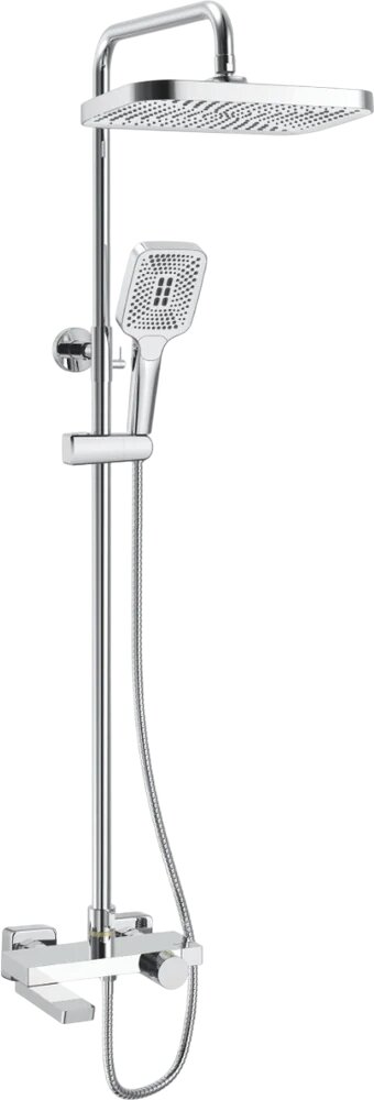 Душевая стойка Rose R1896 со смесителем, термостатическим, хром, глянцевая, душевая система с тропическим душем, с изливом, с лейкой, латунная