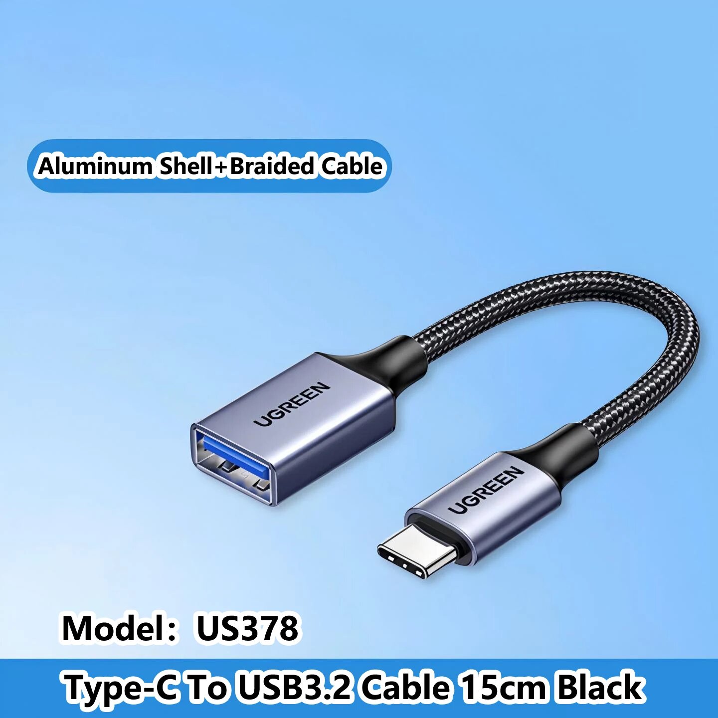 Кабель UGREEN Type C - OTG 15см USB3.2 Braid Black