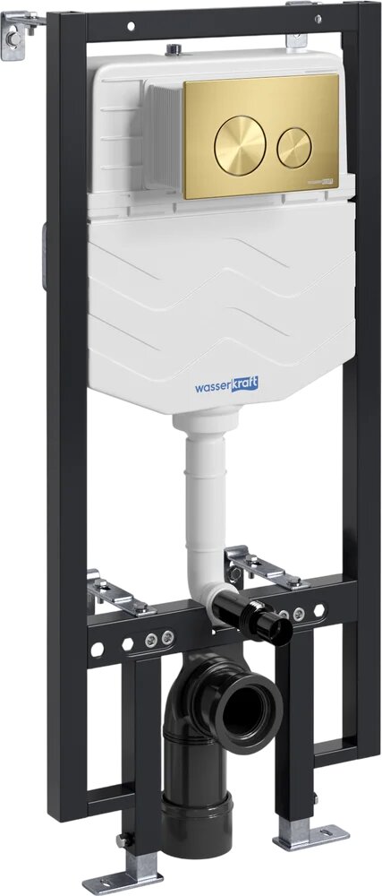 Инсталляция с кнопкой Wasserkraft Vils 56TLT.010. ME. MG02 50 см, крепление к стене/к полу, с регулировкой по высоте, кнопка для унитаза золотая, матовая