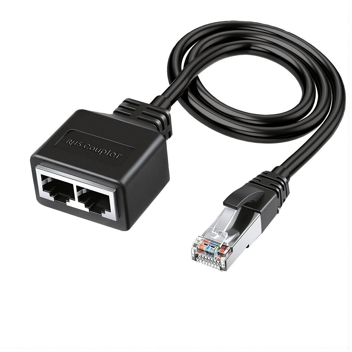Разветвитель сети Ethernet RJ45 1 на 2 порта с кабелем 0.3 метра металлическая экранировка для подключения ноутбуков стационарных компьютеров роутеров