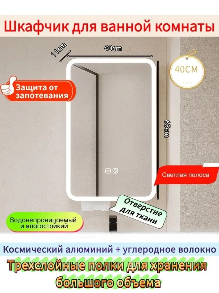 Шкаф для ванной PSDF-2324, угловой, зеркальный, 40х11х65 см, белый