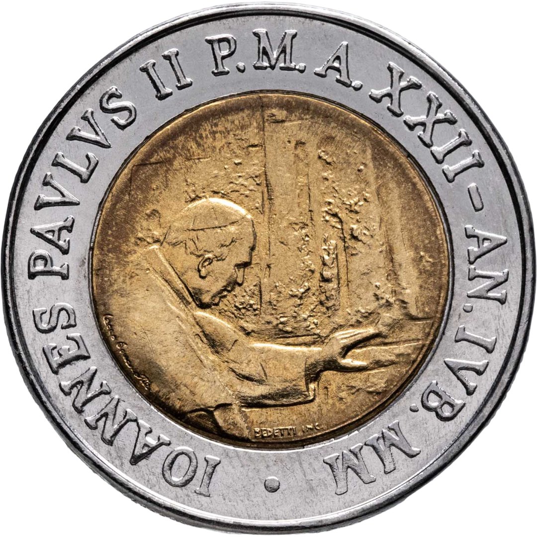 Ватикан 500 лир lire 2000, Биметалл, в сохранности UNC