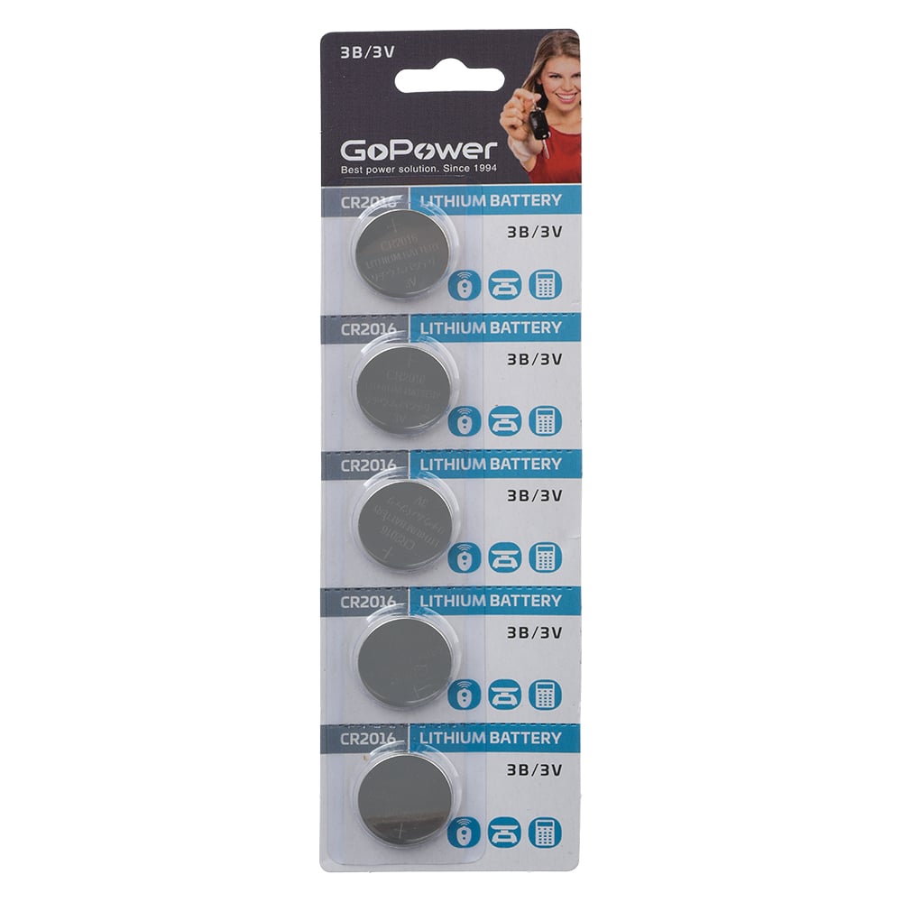 Батарейка GoPower CR2016 BL5 Lithium 3V (5/100/2000) 00-00015605