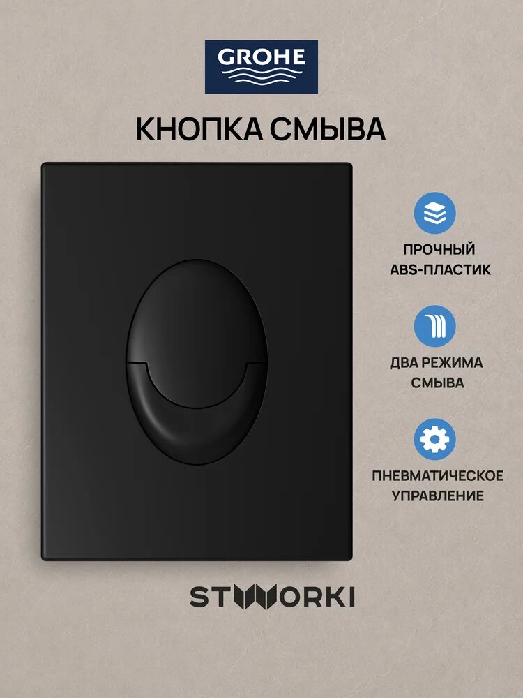Кнопка смыва для инсталляции Grohe Rapid SL 38772001 STWORKI S51573BK пневматическая, черная матовая, АБС-пластик, двойной смыв