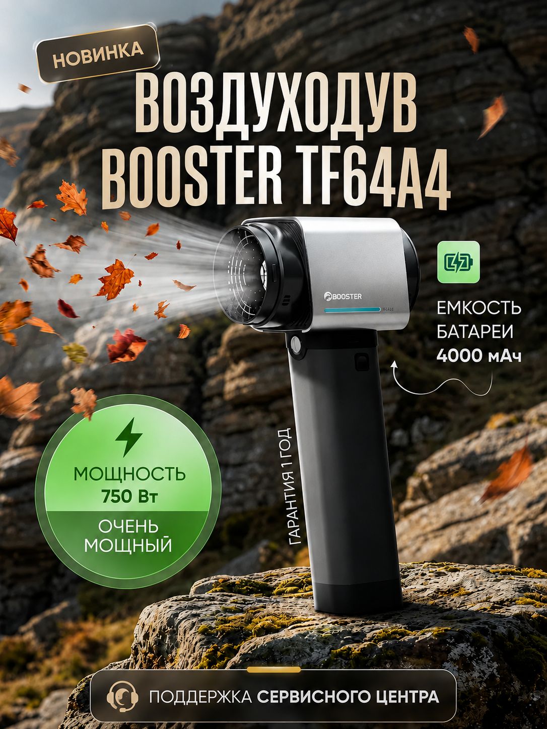 Boluojun Booster TF64A4 аккумуляторная воздуходувка 750Вт, воздуходувка электрическая, турбовентилятор для компьютера, авто, гаража и листвы