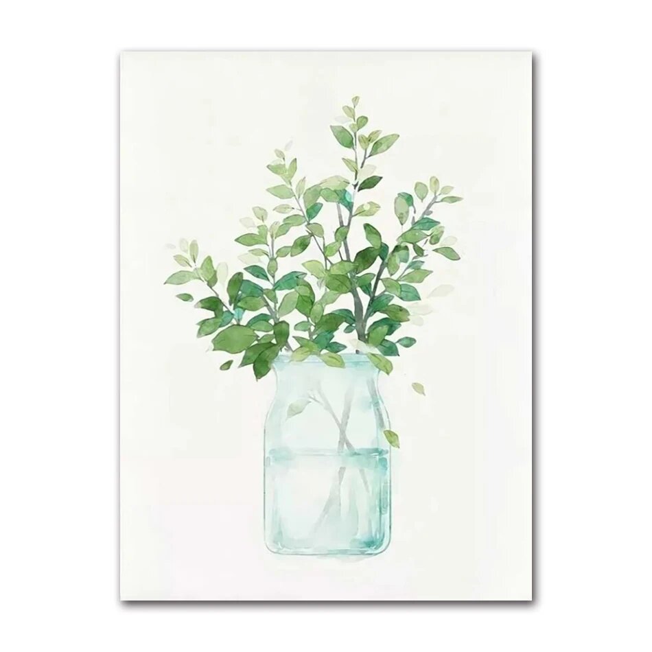 Картина на холсте "Зелень в вазе", 15x20см, без рамы, 61445-08