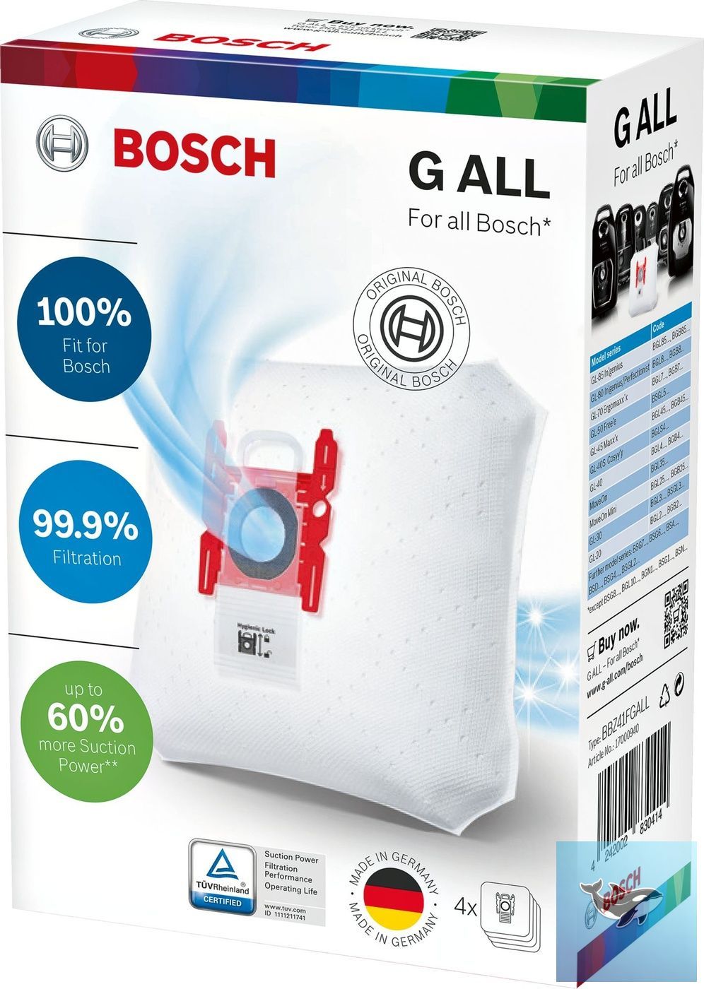 Мешки-пылесборники PowerProtect, тип "G ALL", 4 шт, BBZ41FGALL
