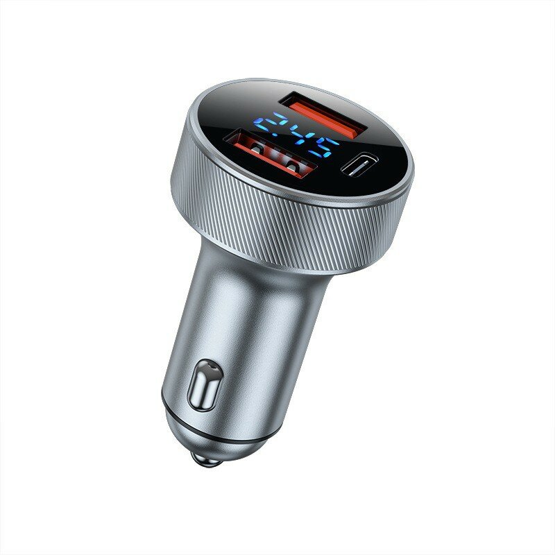 Автомобильное зарядное устройство с 3 портами, поддержка PD и QC 3.0, серый текстурированный дизайн, модель XY022D,