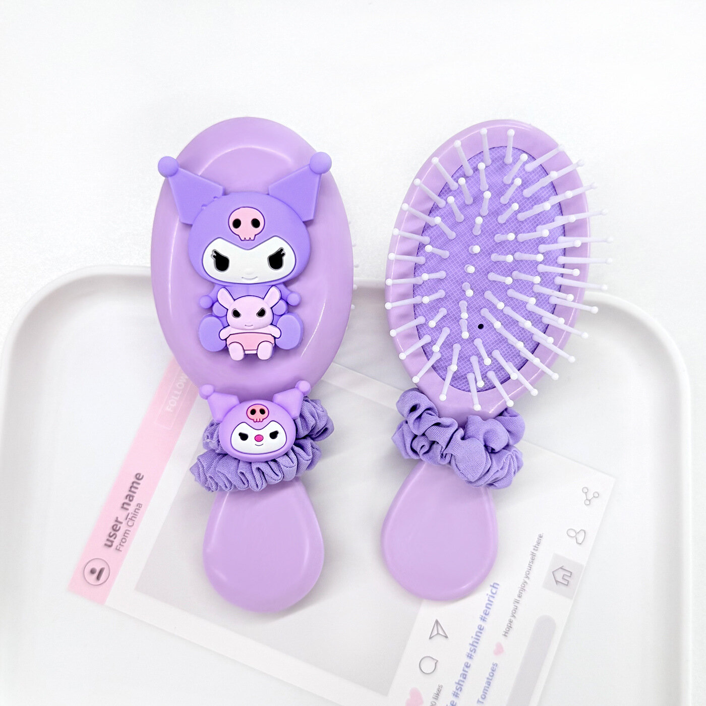 Милая расческа Sanrio с подушкой и резинками, портативная массажная, Kuromi