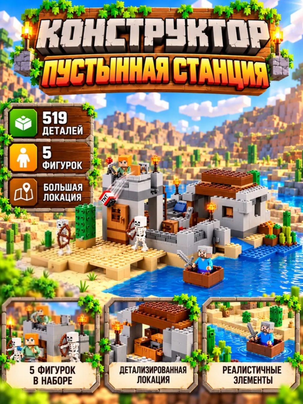 Конструктор Майнкрафт Пустынная станция, 519 деталей