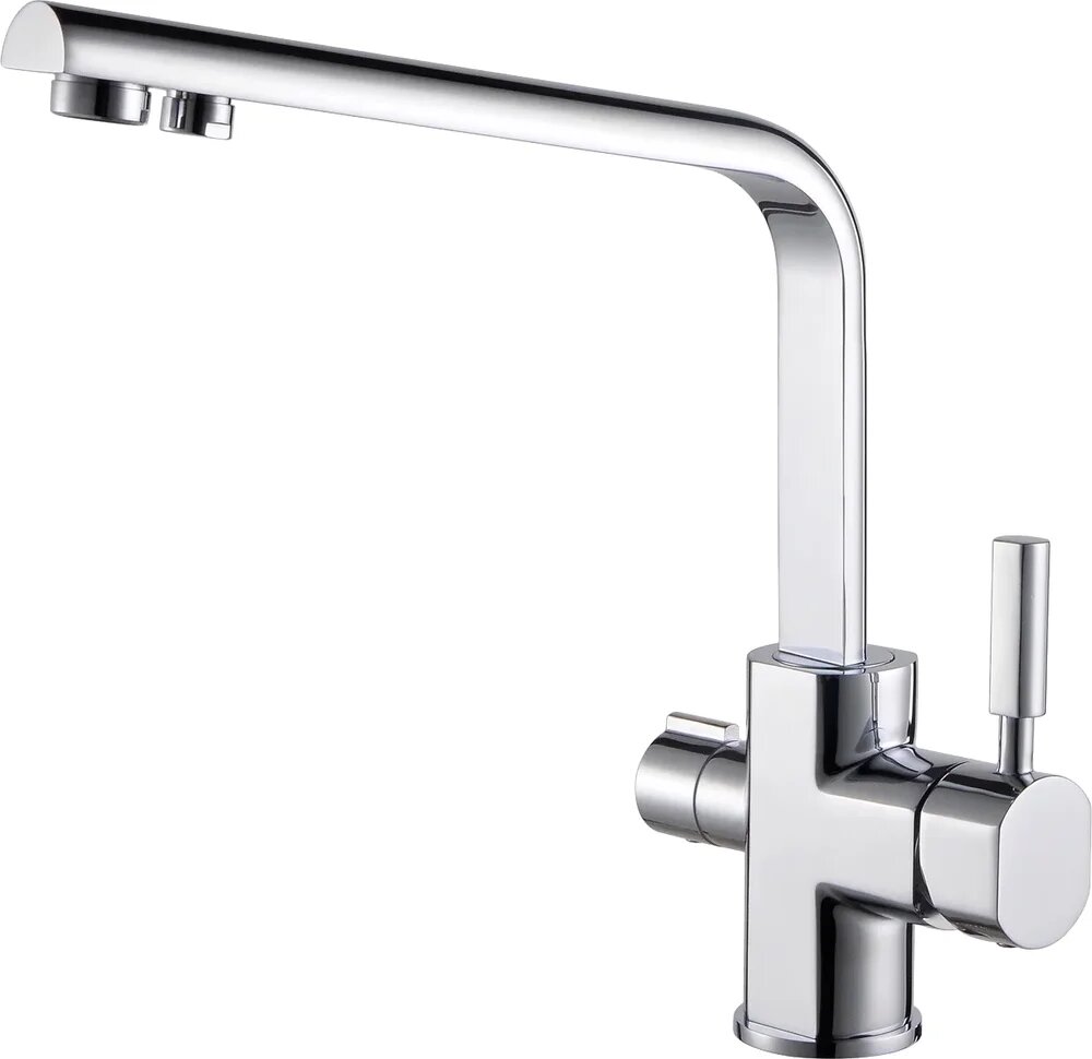 Смеситель для кухни Kaiser Decor 40144 с краном для питьевой воды, с поворотным изливом, хром, глянцевый, однорычажный, латунный, с керамическим картриджем