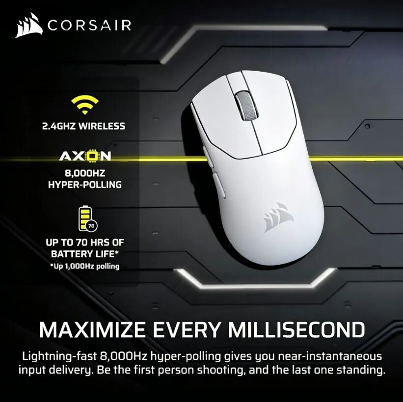 Беспроводная игровая мышь Corsair SABRE V2 PRO белого цвета для компьютера и ноутбука