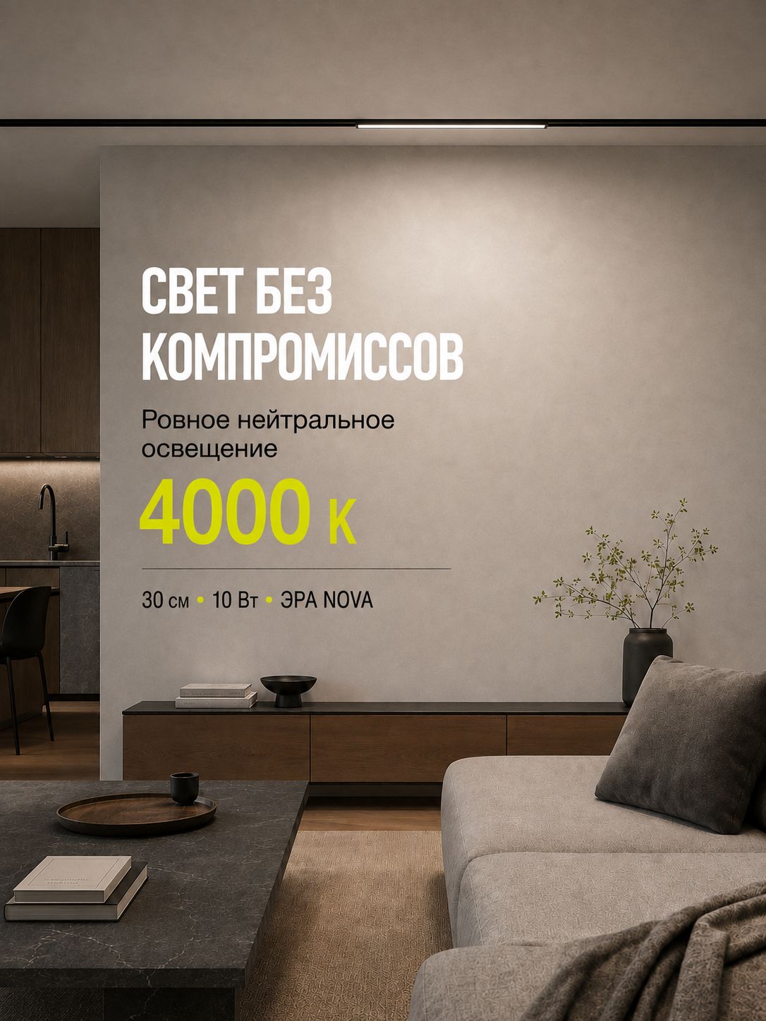 Магнитный трековый светильник ЭРА NOVA, 30 см, 10 Вт, 4000 К, черный.