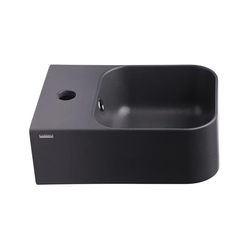 Раковина маленькая в туалет Plumberia Selection Ixo ceramica 25 мини, серая, черная, матовая, со встроенным сливом-переливом, раковина для ванной фарфоровая