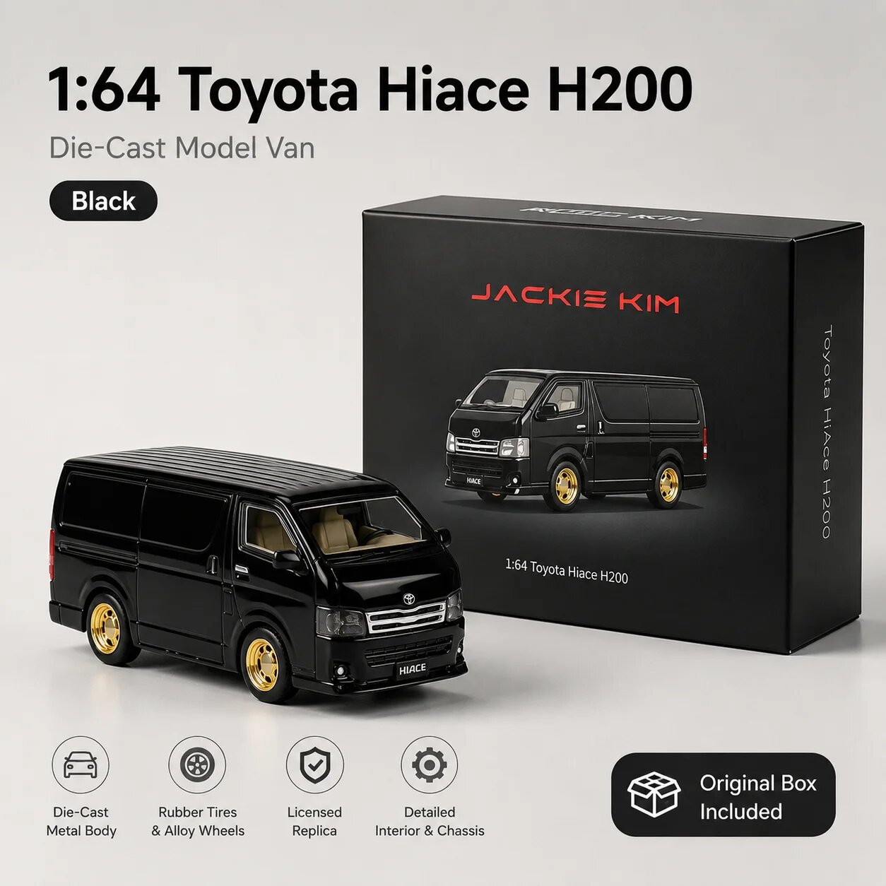 Модель автомобиля Makeda Toyota Hiace H200 1:64 черный