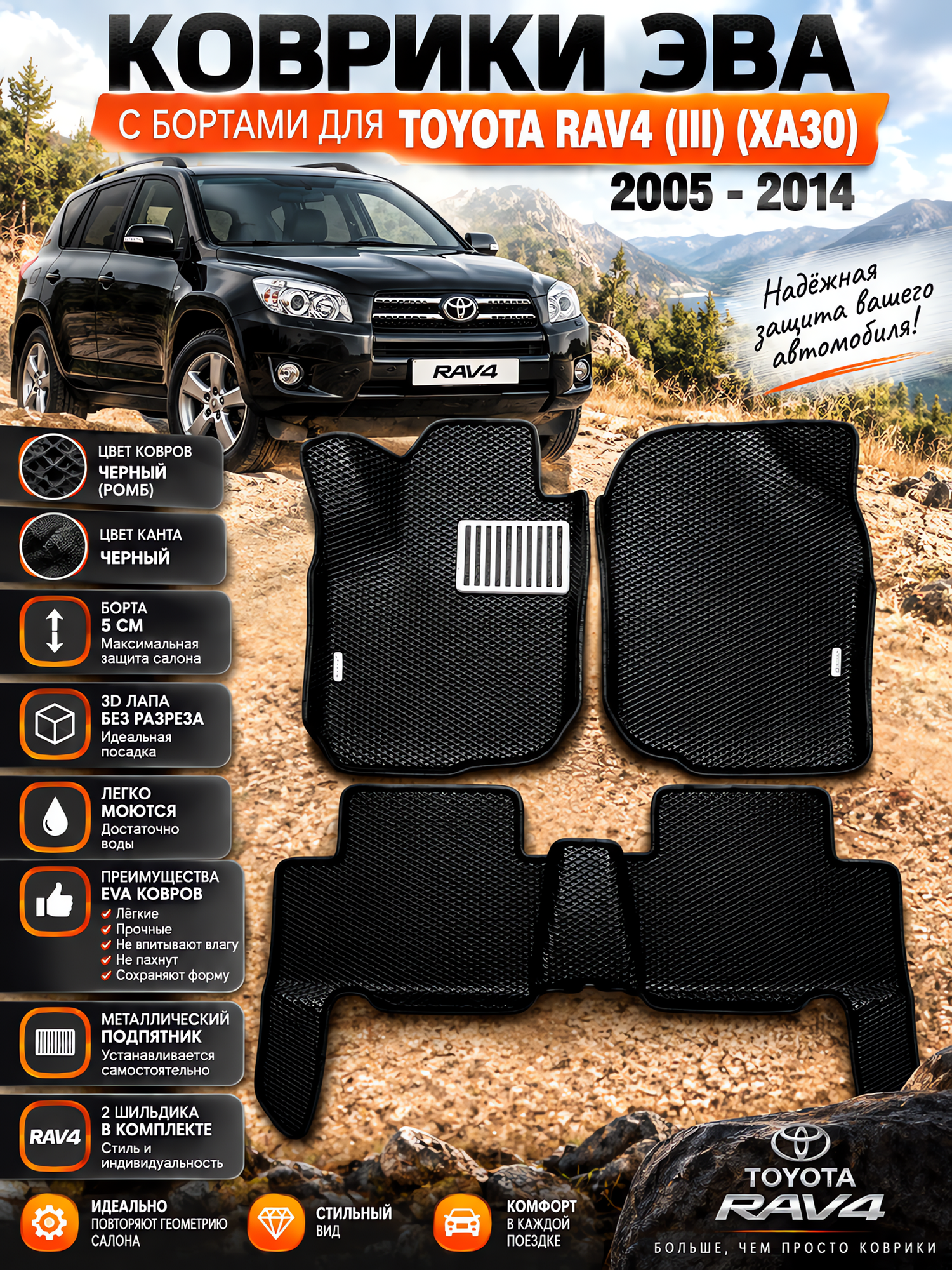 Комплект EVA с бортами для TOYOTA RAV4 (III) (XA30) 2005-2016/ Тойота Рав-4.