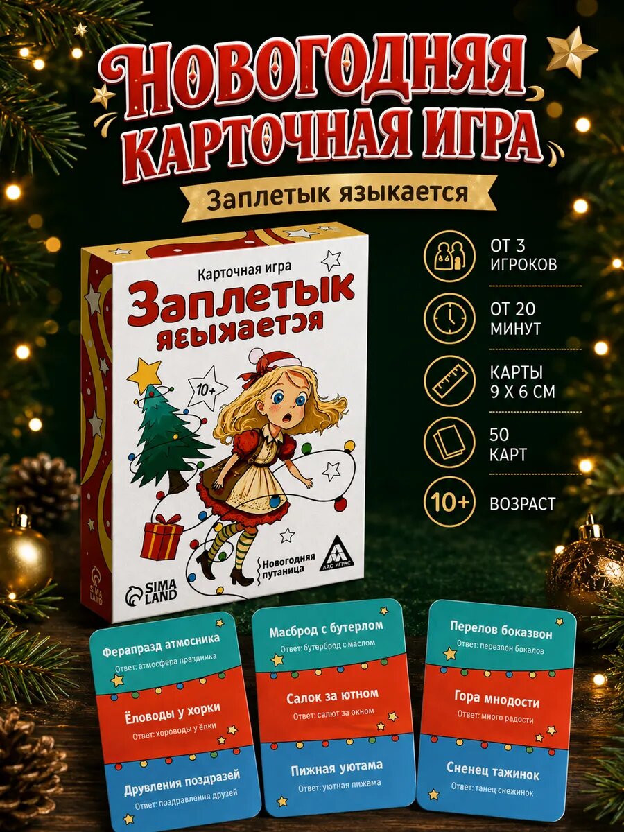 Новогодняя настольная игра "Новый год: Заплетык языкается", 50 карт, для детей 10+