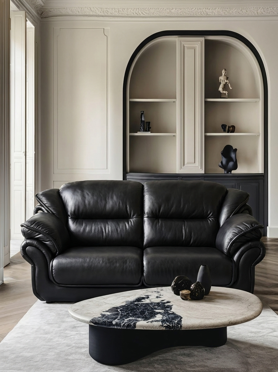 Диван Адажио Madras 21 FM 220x110x103 см, черный Натуральная кожа, нераскладной Дом мебели для вас