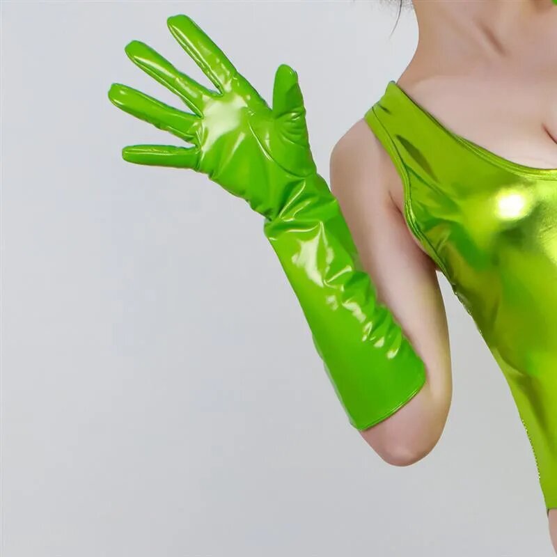 Женские латексные перчатки из лакированной кожи, длиной 40 см Зеленый, shine green