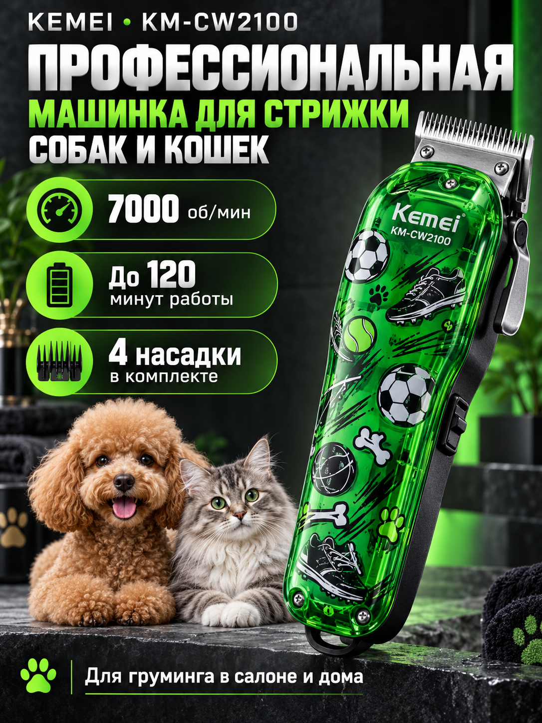 Машинка для стрижки собак и кошек KM-CW2100, профессиональный триммер для стрижки животных