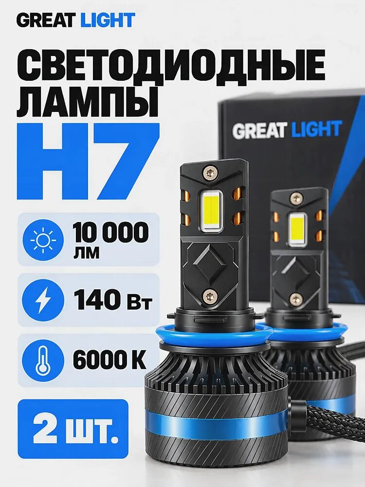 Светодиодная автомобильная лампа H7 GLH7A2 6000K 9-16V 140/110W