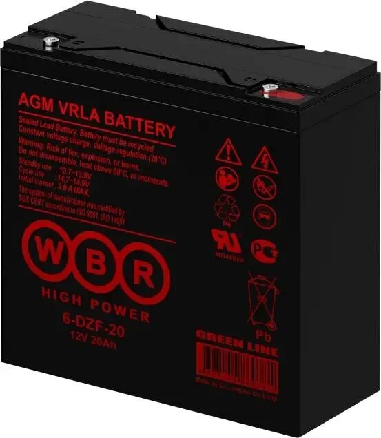 Аккумуляторная батарея WBR 6-DZF-20 для ИБП, 12В, 20Ач