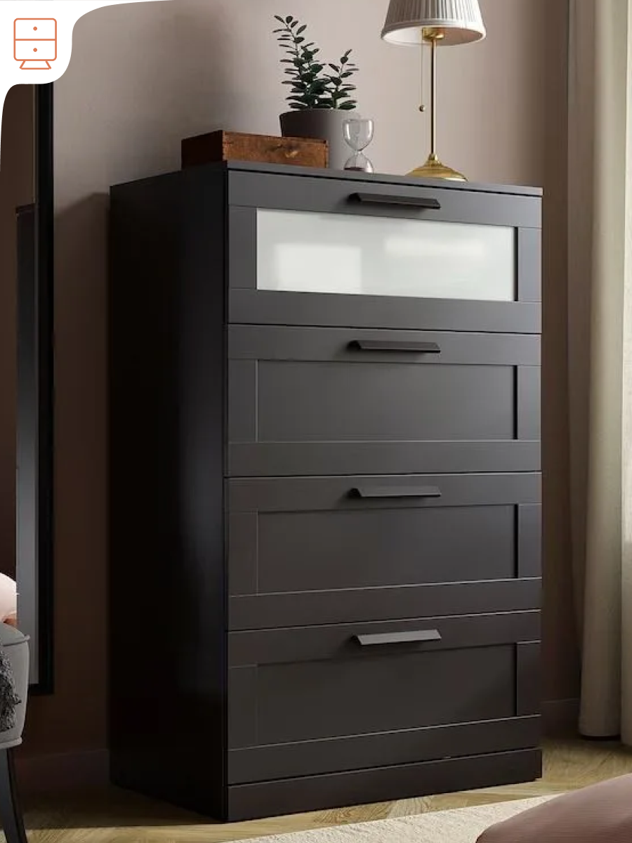 Комод, IKEA BRIMNES, с 4 ящиками, матовое стекло, 78x46х124, черный