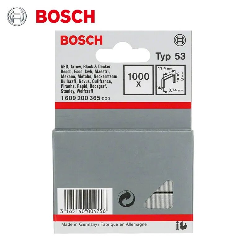 Bosch Скобы для степлера 53, 1000 шт, 8 мм, 1609200365