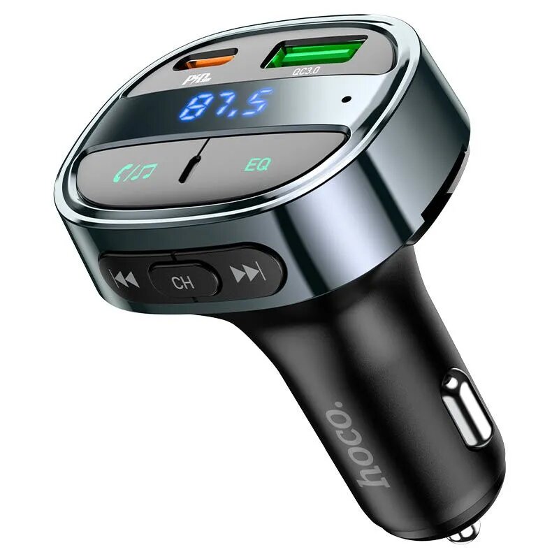 Автомобильное зарядное устройство с Bluetooth FM трансмиттером hoco E70 / 2хUSB + Type-C / быстрая зарядка PD30W / серый