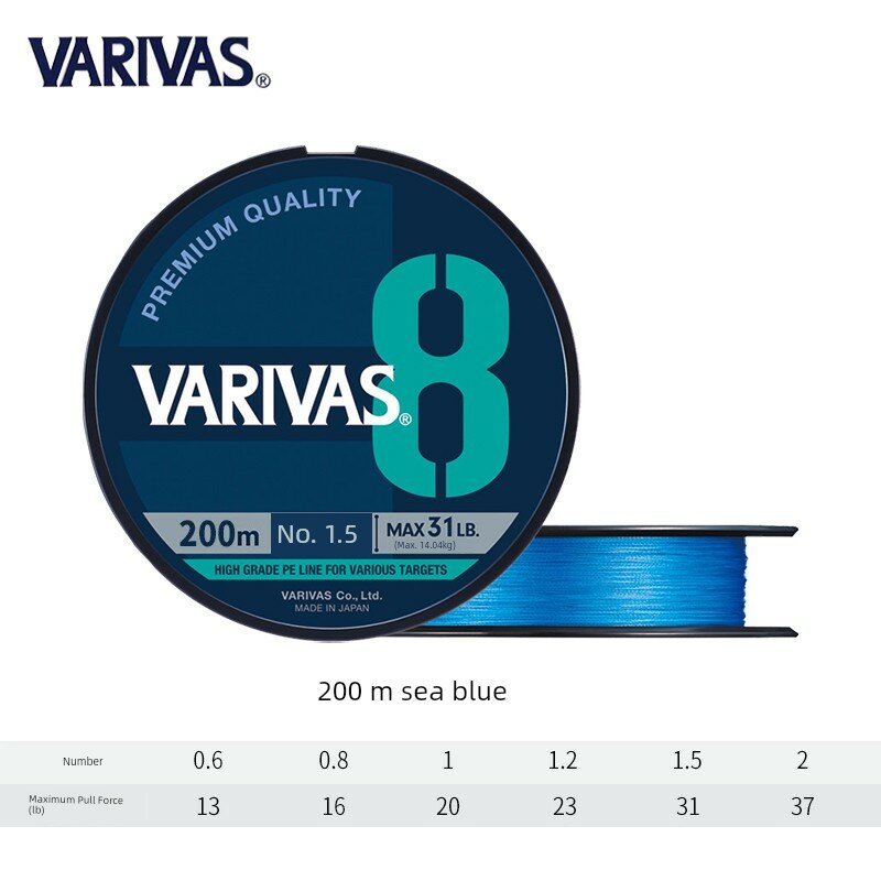 VARIVAS 8-стренговая PE-леска 1,0 мм синяя 200 м высокая прочность гладкая для морской рыбалки и ловли на воблеры