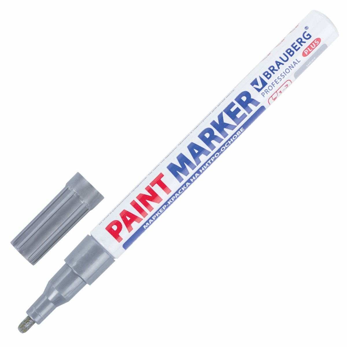 Маркер-краска Brauberg Pro Plus (1-2мм, серебристый, нитро-основа) алюминий (151442), 12шт.