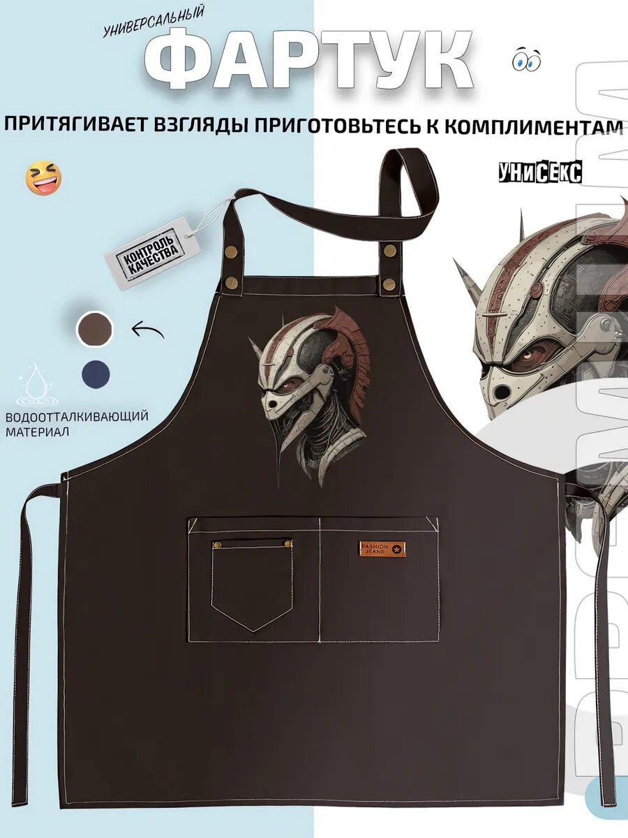 Фартук Кибер Воин Cyber Warrior аниме шлем кухонный с принтом универсальный