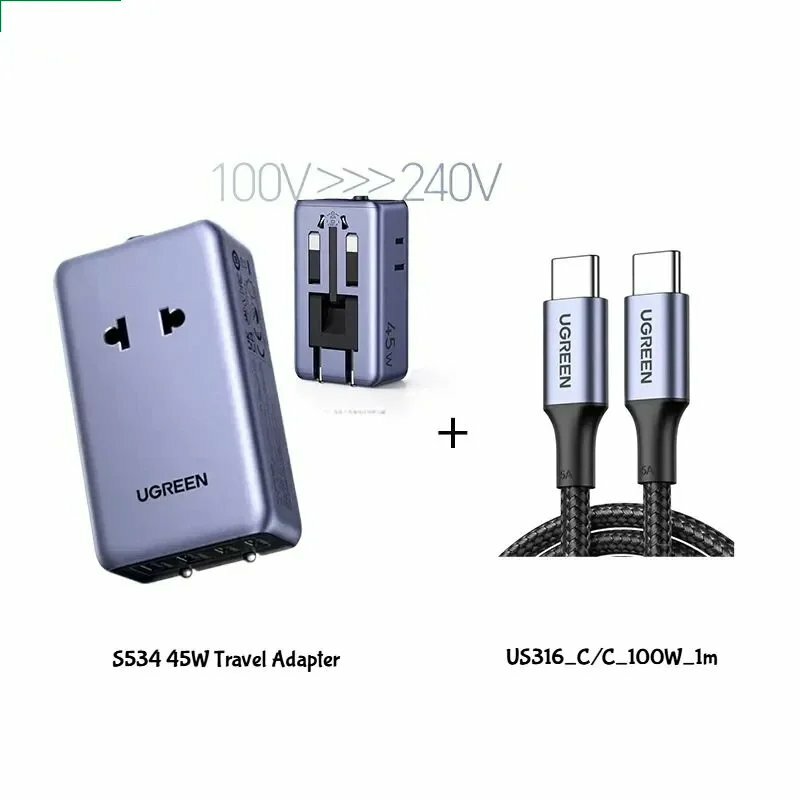 UGREEN 45W GaN Travel Adapter, универсальное зарядное устройство с разъемами EU / UK / US / AU, быстрая зарядка для телефонов и ноутбуков