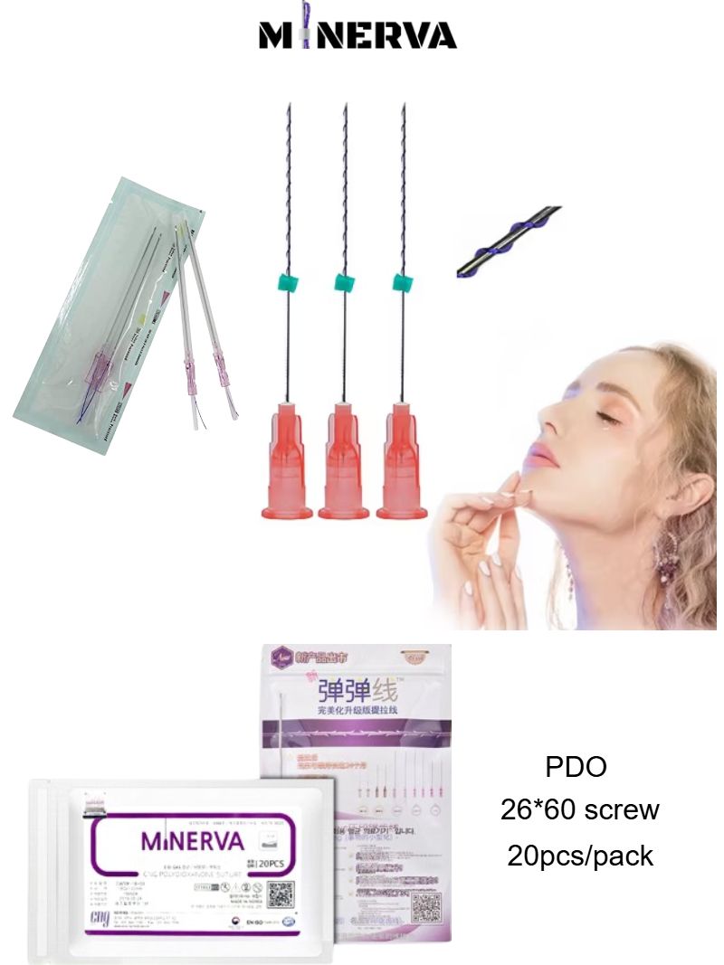 Нити Minerva PDO Srew Насечками Для Подтяжки Лица, 26G 60 Мм, 20 Штук В Упаковке.