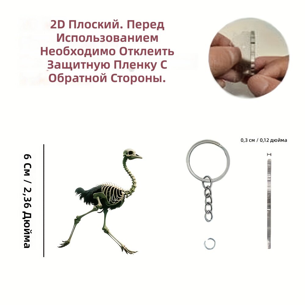 Акриловый плоский брелок 2D в виде страуса, классический стиль, 1 шт.