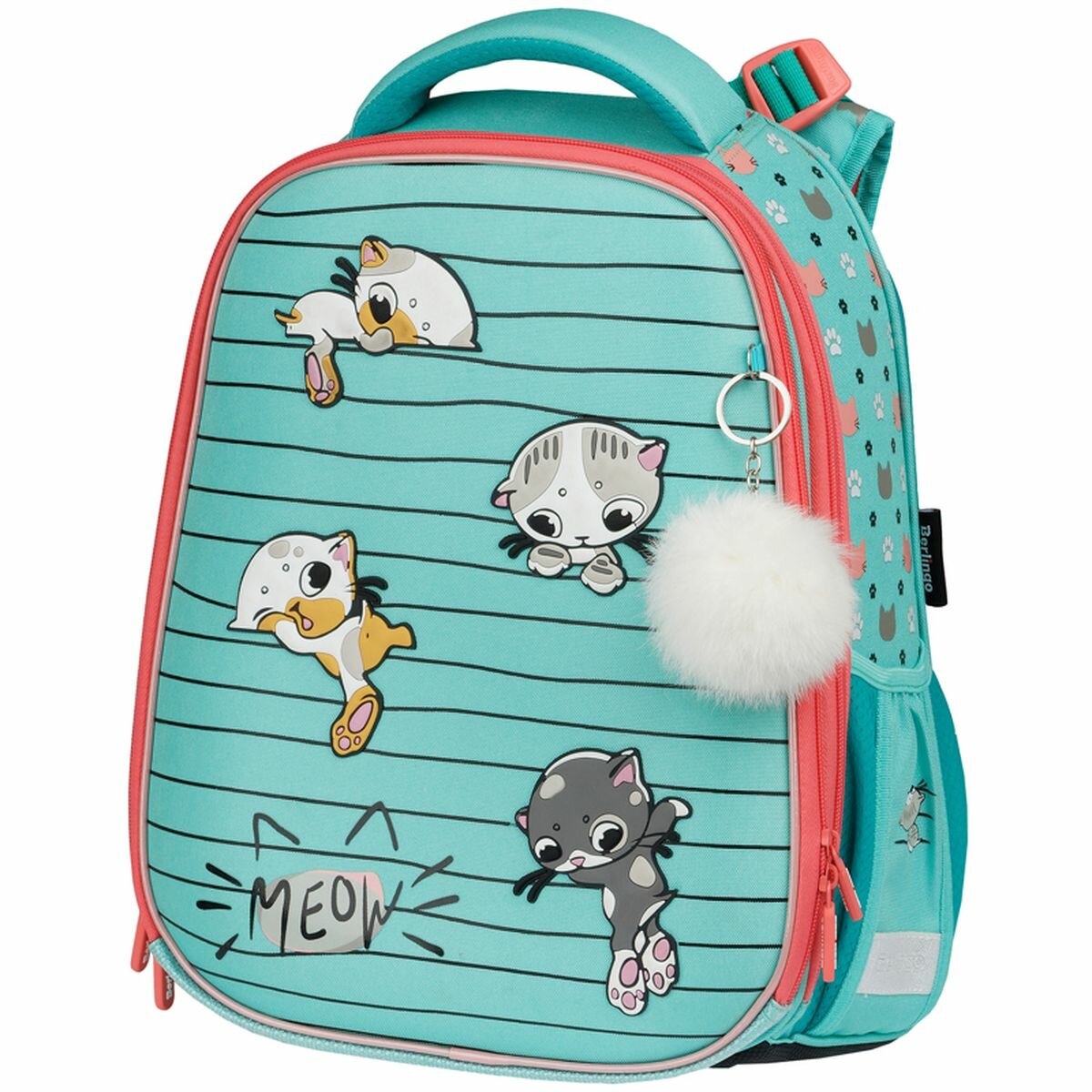 Ранец школьный Berlingo Expert Max "Kittens green" 37x28x16см, 2 отделения, анатомическая спинка, дождевик в комплекте (RU07134G), 4шт.