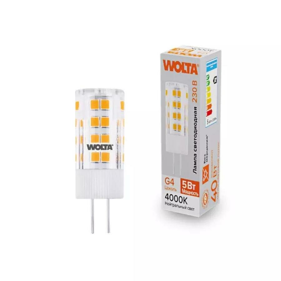 Светодиодная лампа G4 220В 5Вт 3000К капсула теплый свет Wolta WSTD-JC-220V5W3KG4-C
