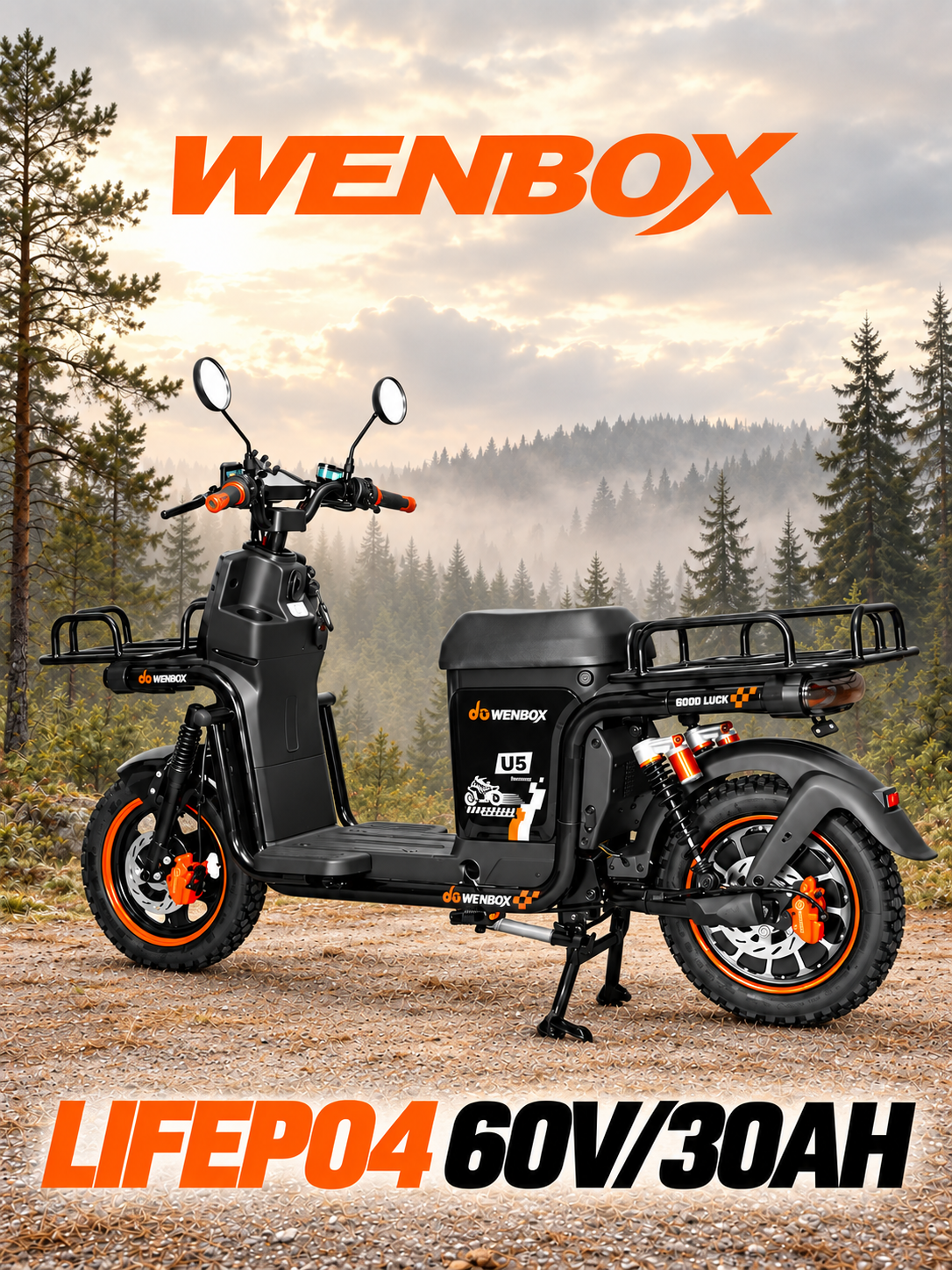 Скутер Wenbox U5 для взрослых, АКБ 30 А·ч, дисковые гидравлические тормоза, чёрный цвет — комфортные поездки каждый день