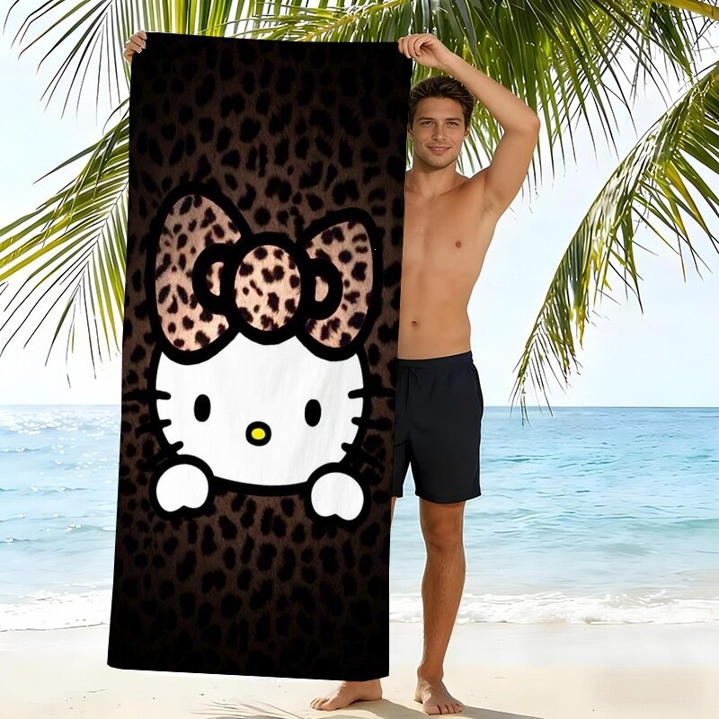 Пляжное полотенце микрофибра Hello Kitty леопард, купальное для детей, узор tbt010, 80x160см